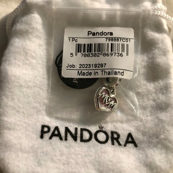 Pandora | Jewelry | Pandora Silver Mom Script Heart Dangle Charm | Poshmark